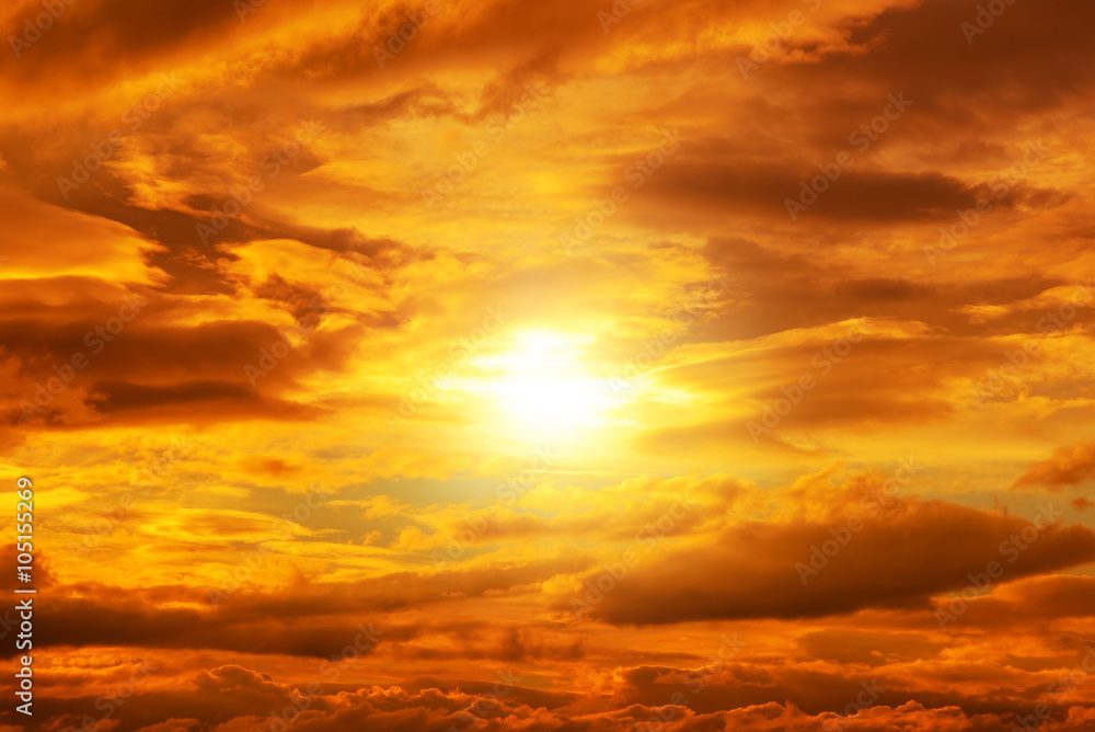 Sunset, sunrise with clouds. Yellow warm sky background Stock Photo ...