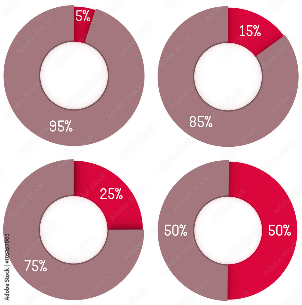 set of isolated pie charts: 5 15 25 50 percent Stock Illustration ...