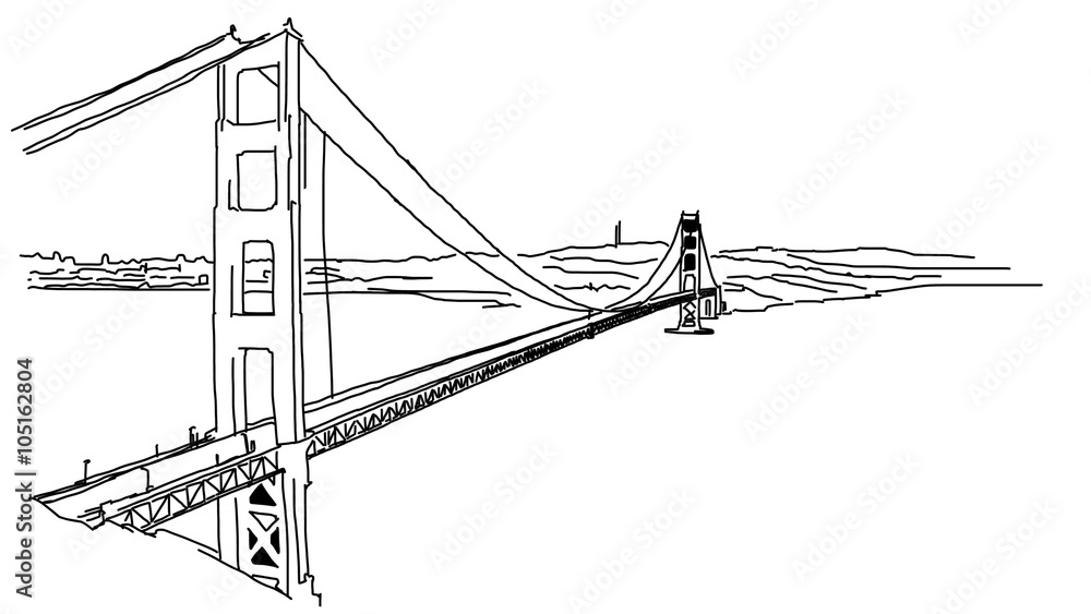 Golden Gate Bridge Outline Animation Hand Drawn Sketch Build Up and ...