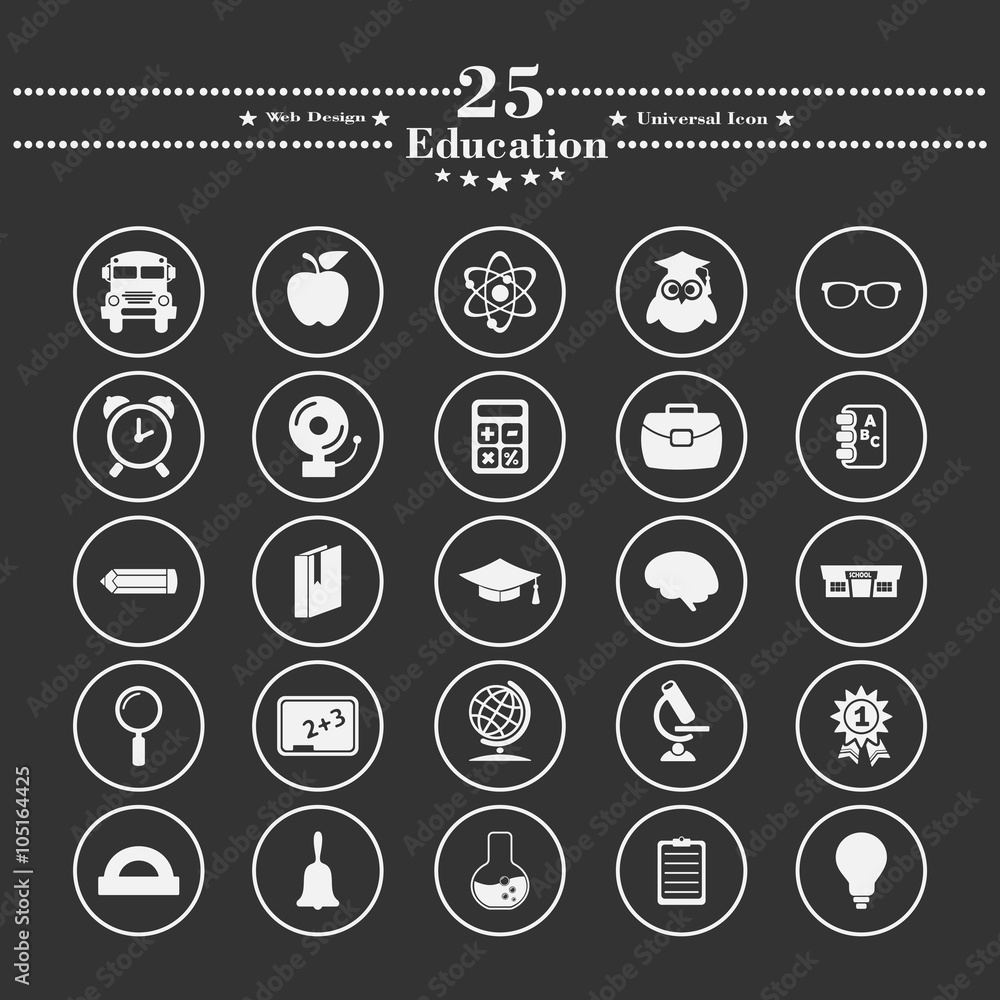 Education icons white on a black background, Stock 벡터 | Adobe Stock