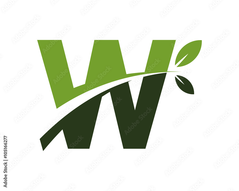 W green leaves letter swoosh ecology logo Stock Vector | Adobe Stock