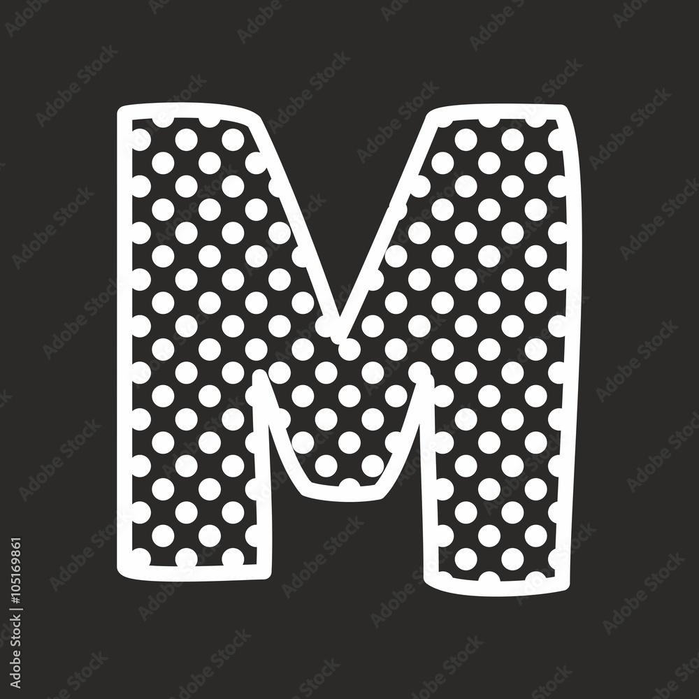 M vector alphabet letter with white polka dots on black background ...
