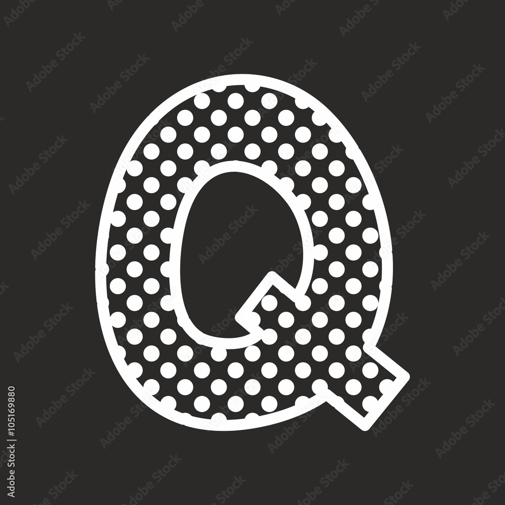 Q vector alphabet letter with white polka dots on black background ...
