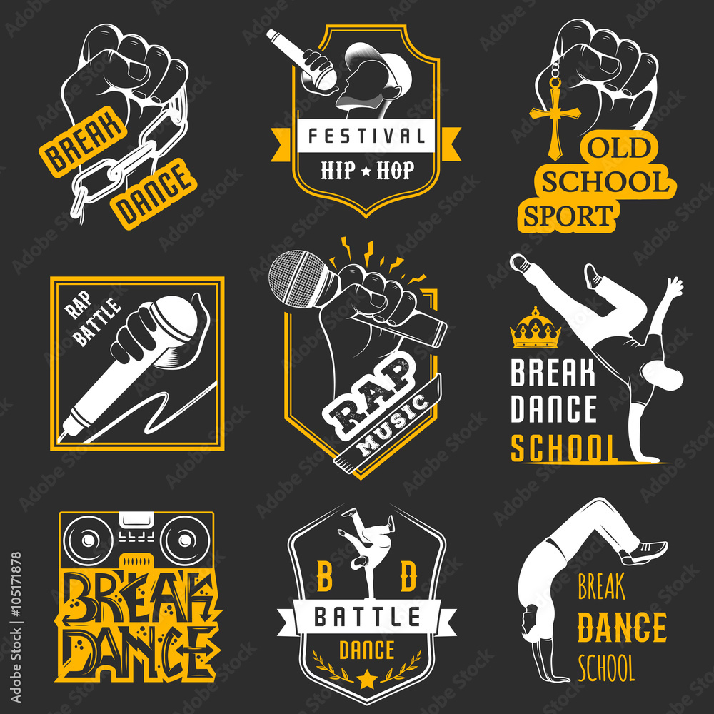 Vector Set of Badges, Logos and Sign Break Dance Stock Vector | Adobe Stock