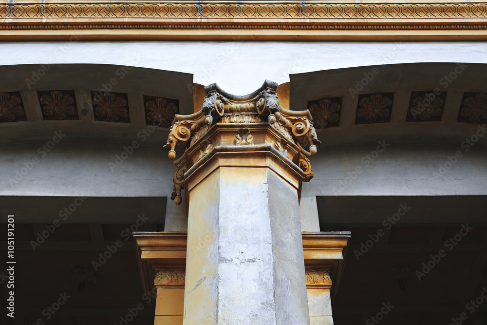 Classical old column. Stalinist architecture is classic, a fragment of ...