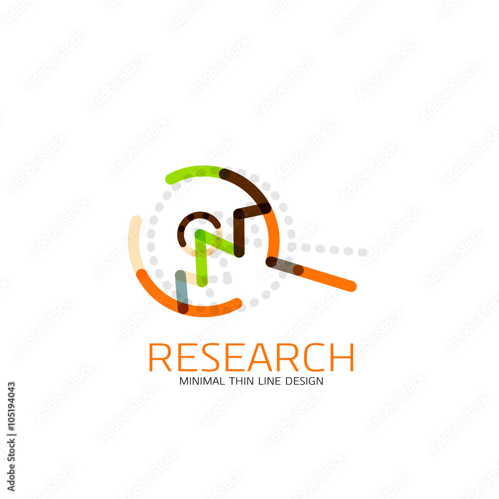 Vector thin line design logo magnifying glass, search and find or zoom ...
