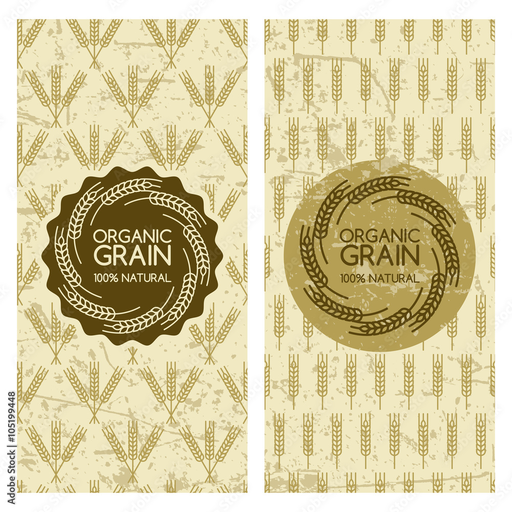 Set of organic wheat grain backgrounds. Grunge seamless pattern with ...