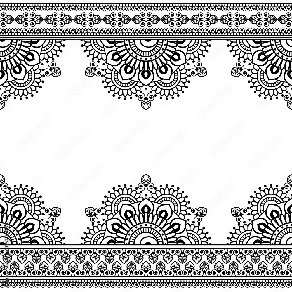 Seamless Indian Mehndi Pattern with floral border elements for card and ...