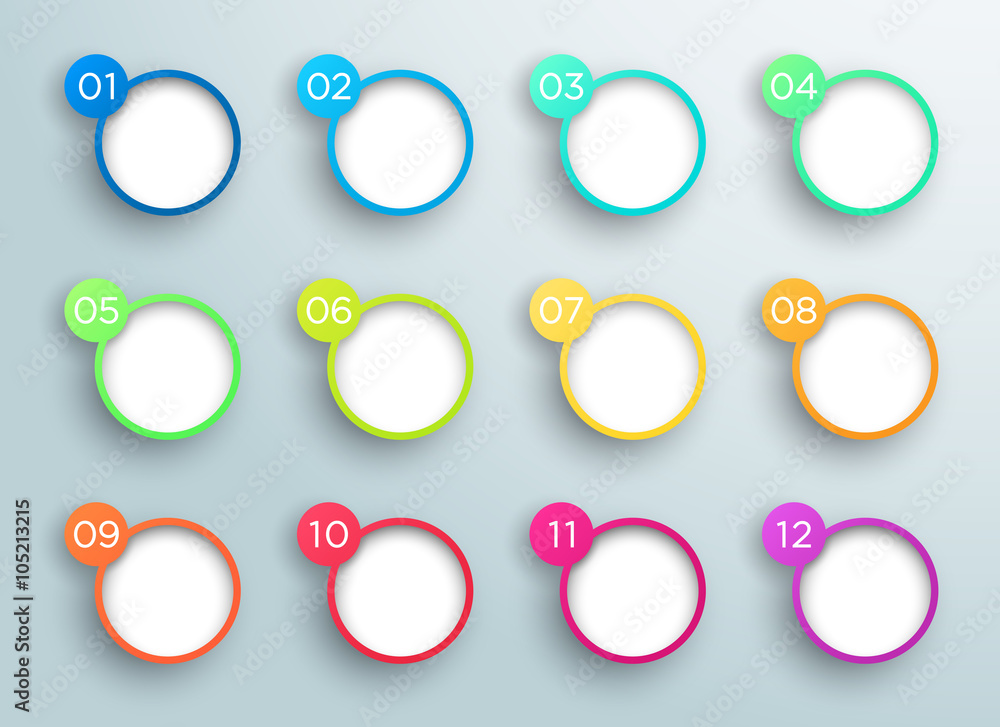Steps 1 to 12 in 3d Bubbles Vector Infographic B Stock Vector | Adobe Stock