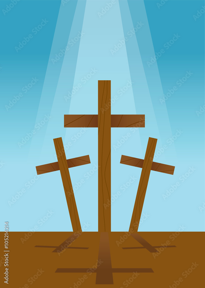 Three Wooden Cross Standing With Blue Background Stock Vector | Adobe Stock
