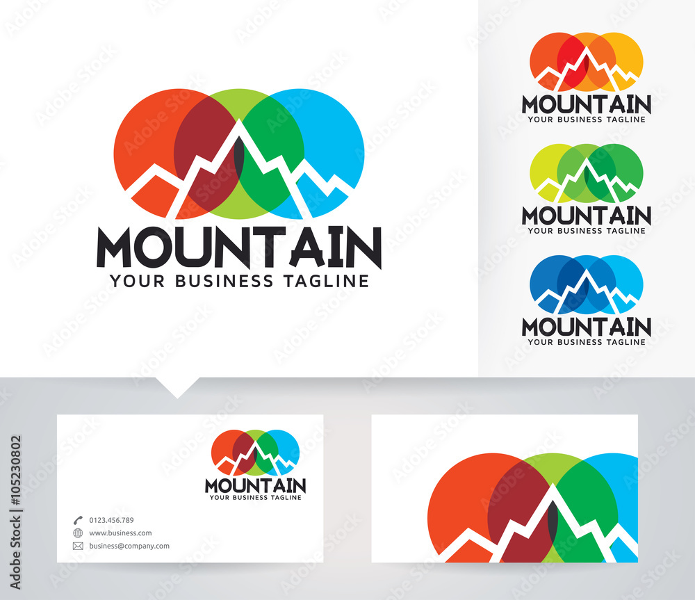 Mountain vector logo with alternative colors and business card template ...