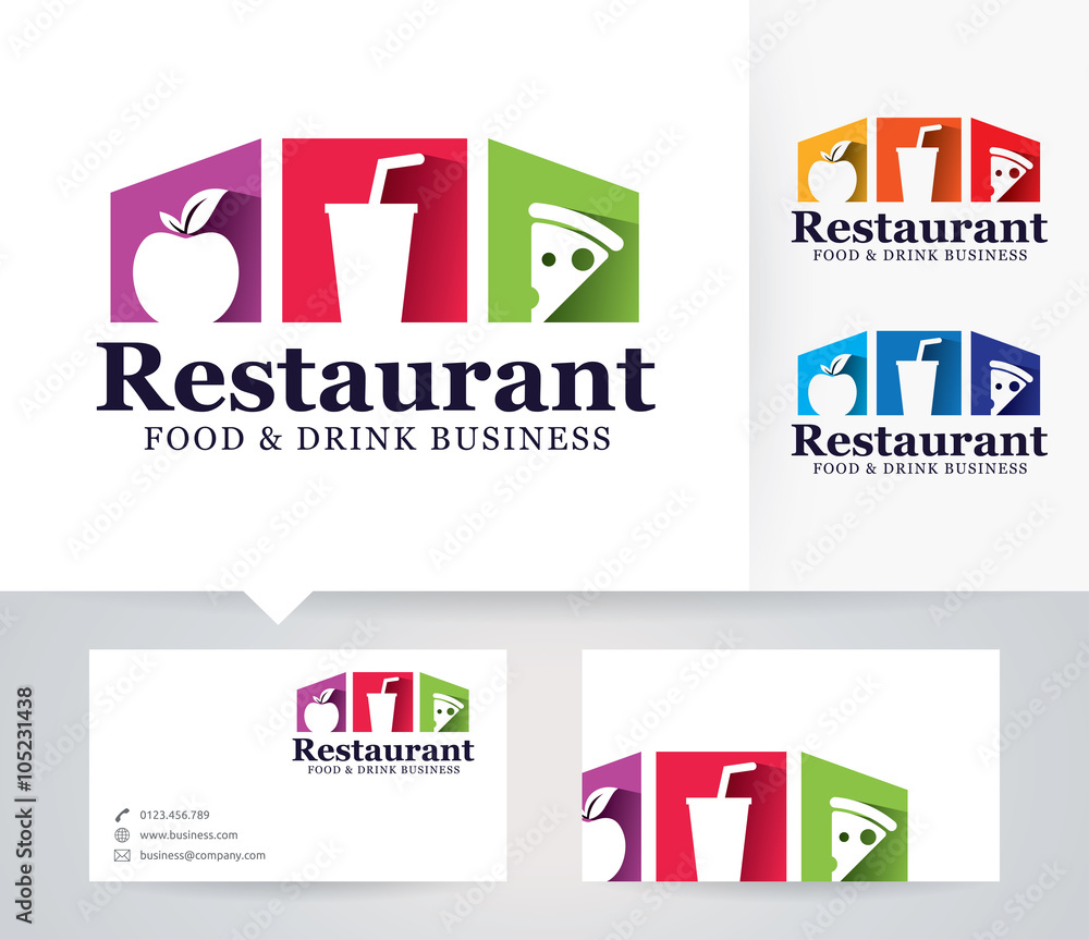 Restaurant vector logo with alternative colors and business card ...