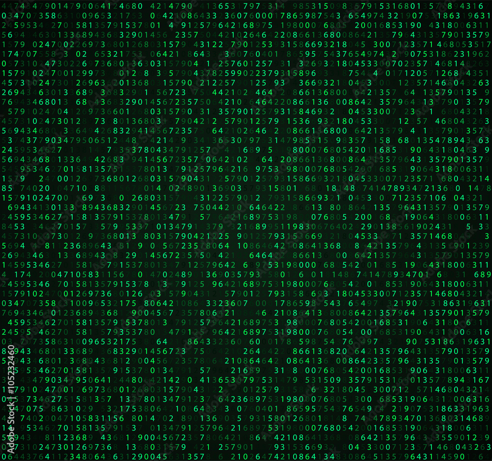 Green Matrix Background With Digits Computer Code For Encrypting And Encoding Data Code