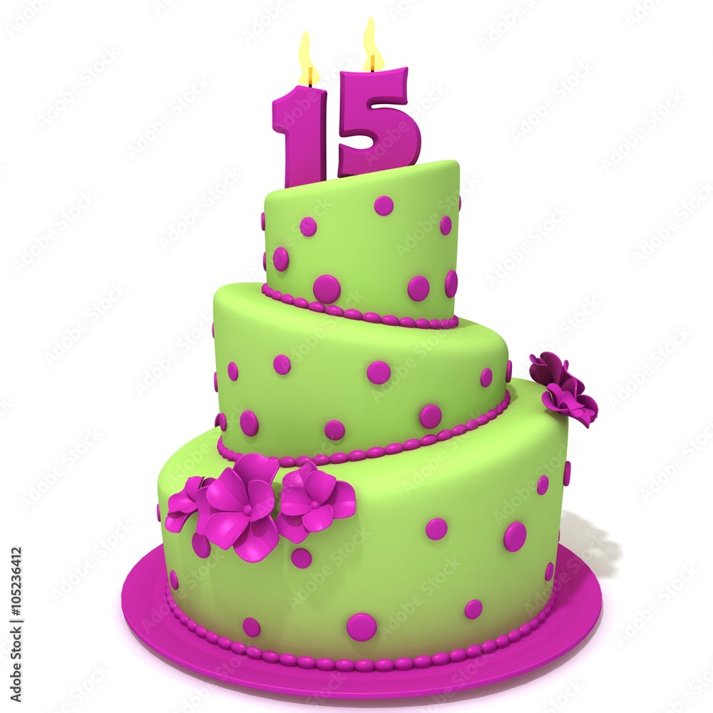 Birthday cake with number fifteen Stock Illustration | Adobe Stock
