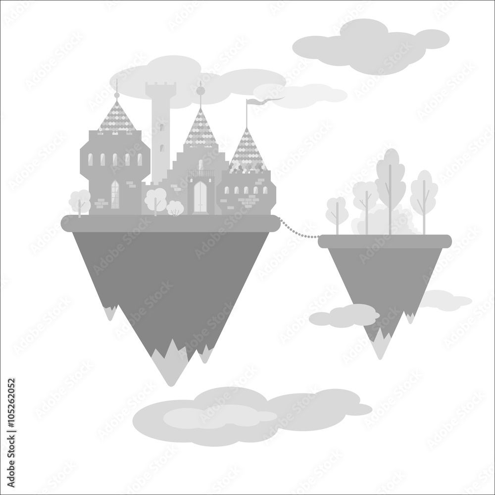Castle in the sky. Flat design magic castle in the clouds. Vector ...