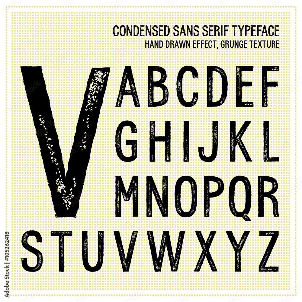 Condensed sans serif alphabet with hand drawn effect - grunge Stock ...
