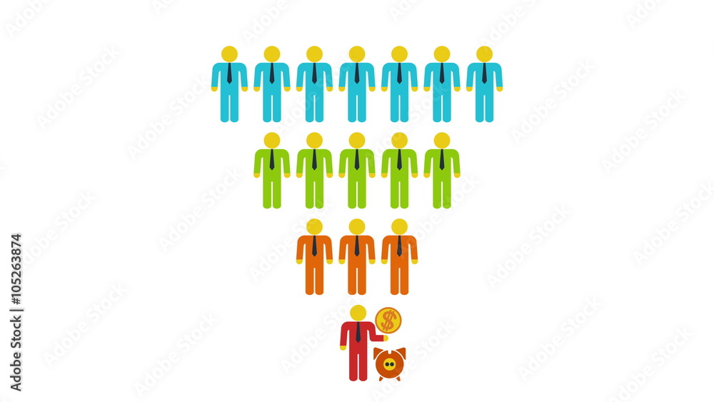 Marketing Funnel Sales Diagram with Businessmen. Cartoon flat animation ...