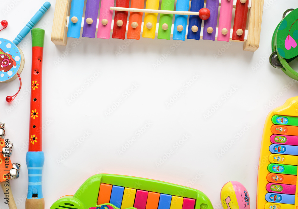 frame made of music accessories for children on white background Stock ...