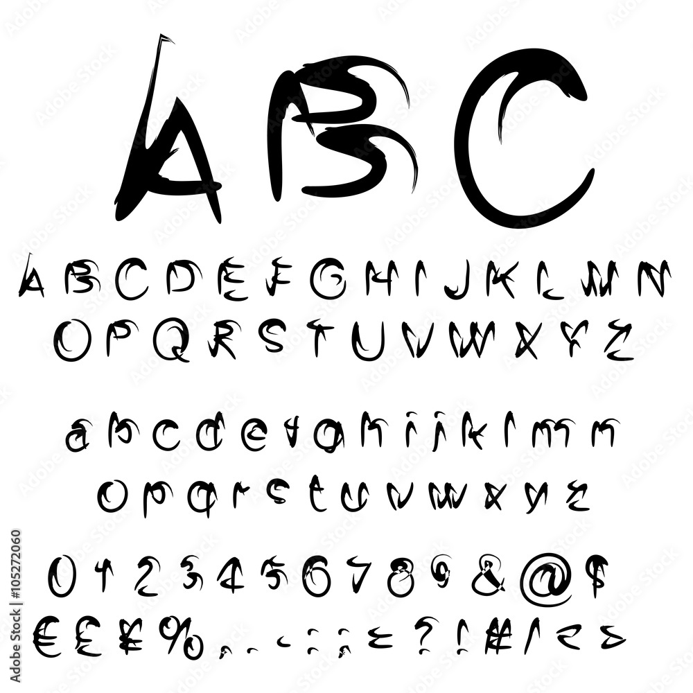 Vector conceptual collection of black handwritten, sketch or paint font ...