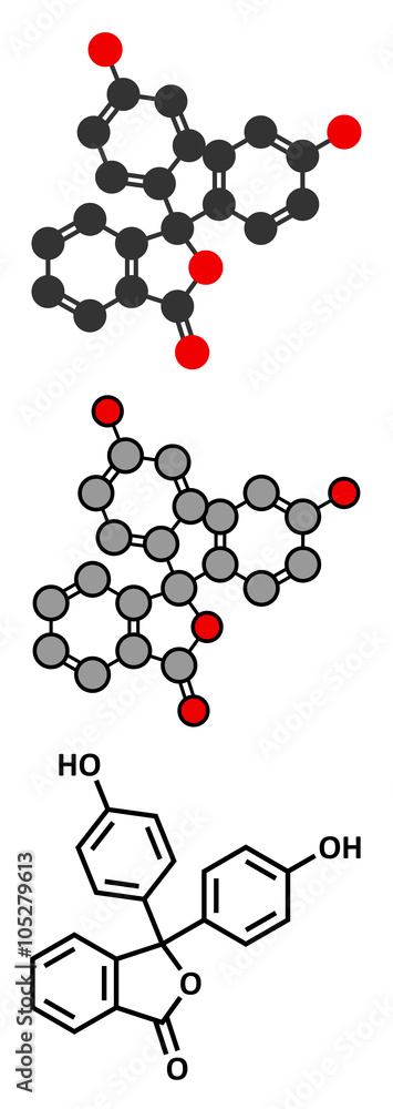 Phenolphthalein indicator molecule. Used in acid base titrations. Stock ...