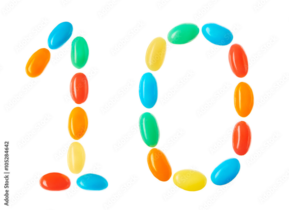 10 number made of multicolored candies isolated on white Stock Photo ...