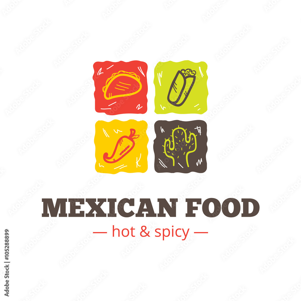 Vector colorful mexican food logo. Mexican restaurant logo. Fast food ...