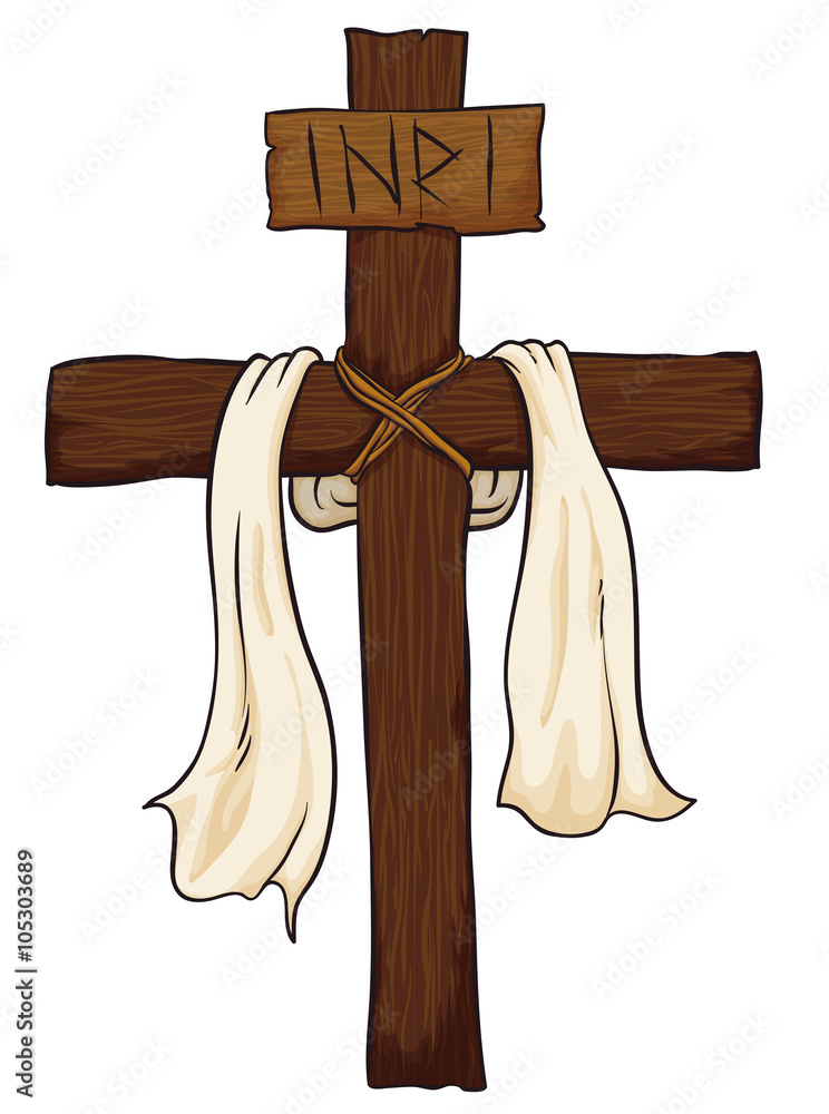 Wooden Holy Cross with Fabric and INRI sign, Vector Illustration Stock ...