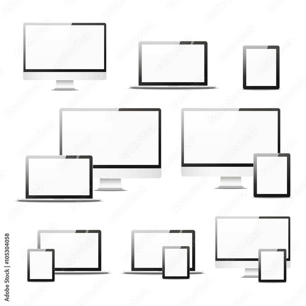 Set realistic computer equipment. Isolated notebook and tablet . Laptop ...