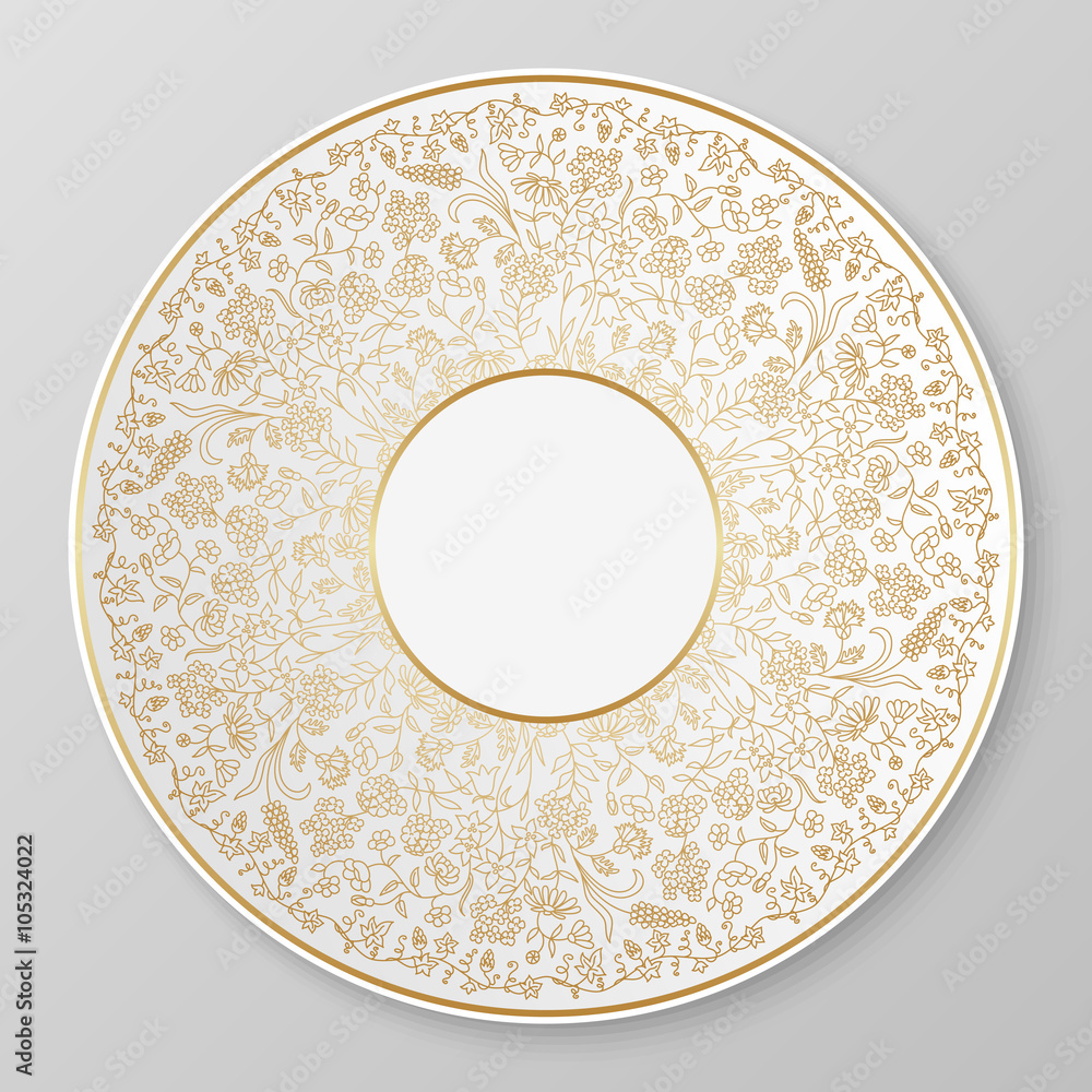 Vector gold decorative plate. Stock Vector | Adobe Stock