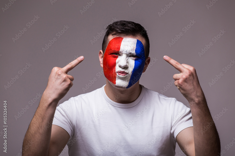 Brutal and angry huligan France football fan in game supporting of ...