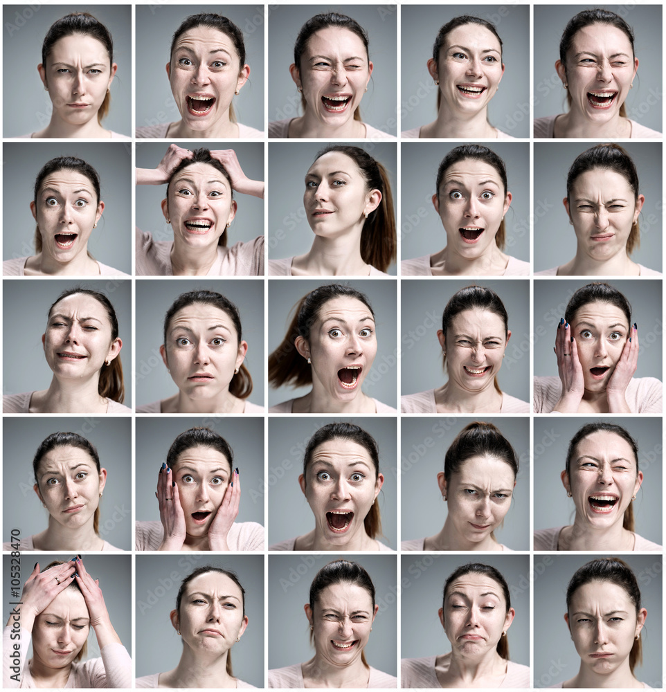 Set of young woman's portraits with different emotions Stock Photo ...