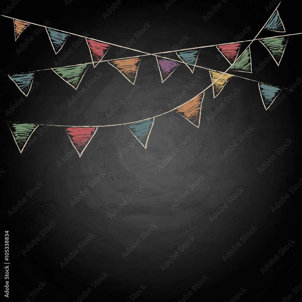 Chalkboard background with drawing bunting flags Stock Vector | Adobe Stock