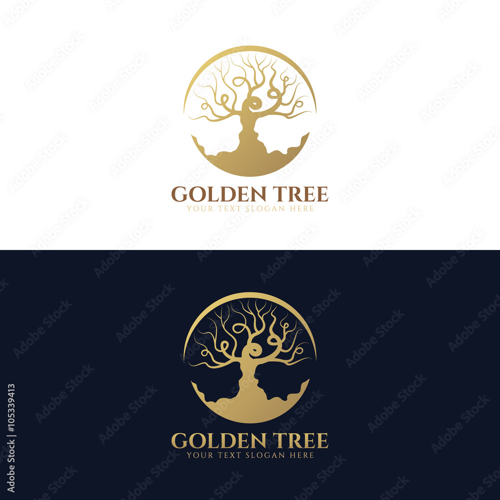 Golden tree (Trees without leaves in circle) logo vector art design ...