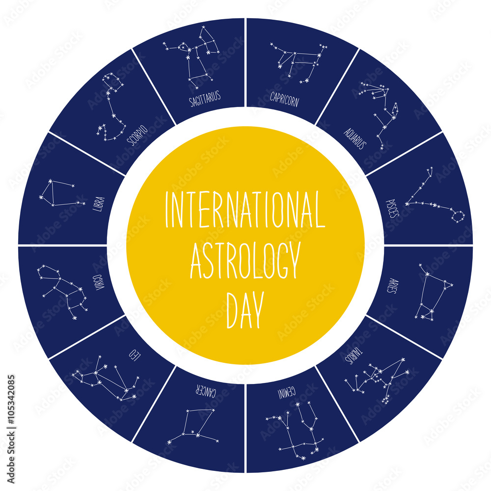 Cute International Astrology Day background with schematic hand drawn ...