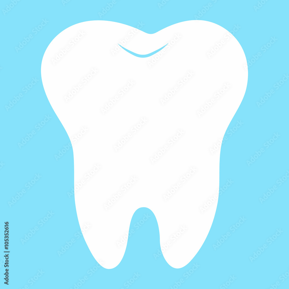 cartoon tooth, white on a blue background, teeth vector icon ...