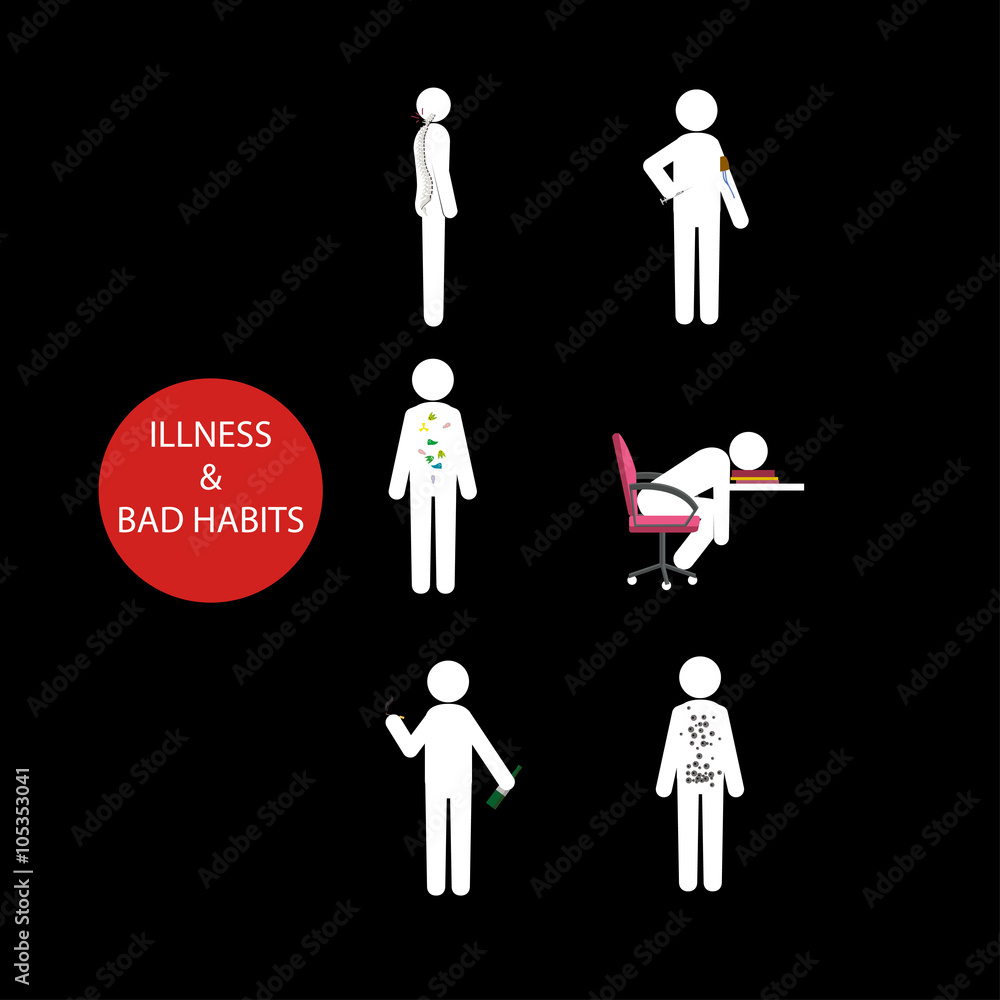 illness and bad habits stick man set Stock Vector | Adobe Stock
