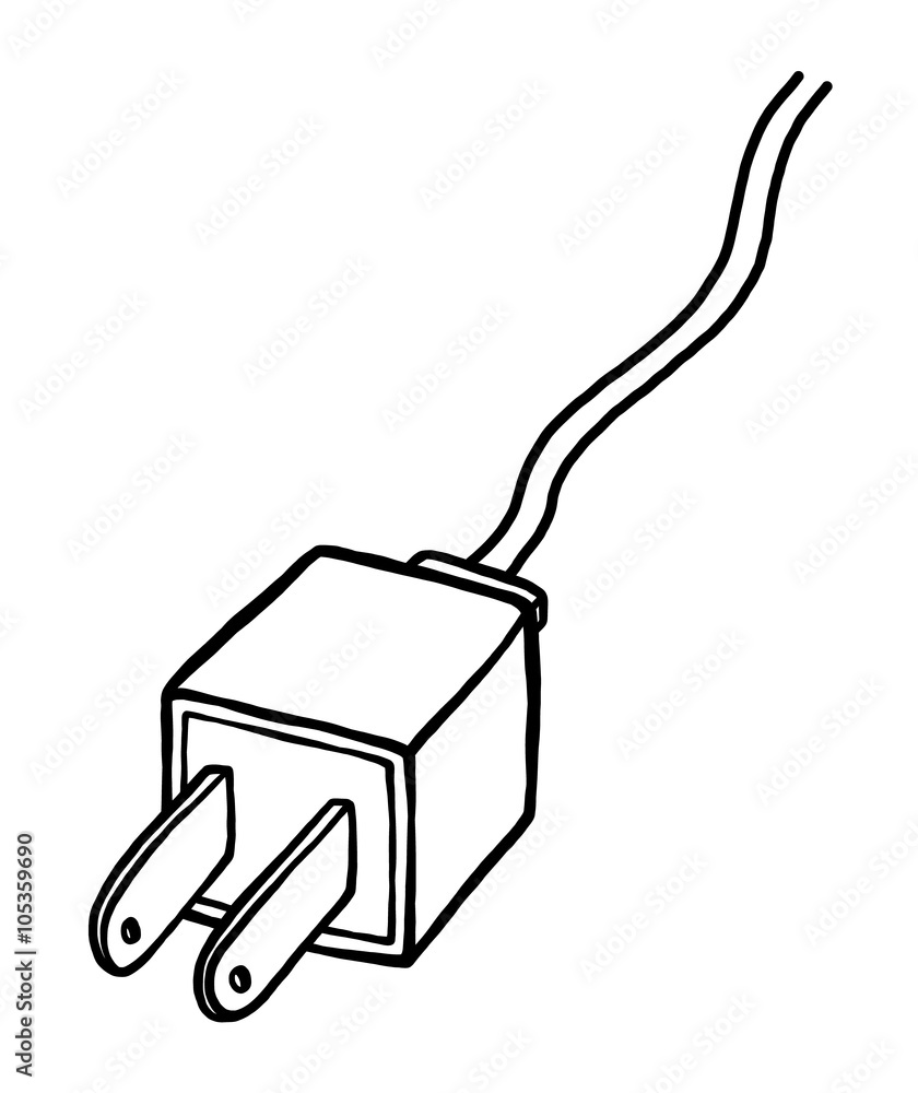 electric plug / cartoon vector and illustration, black and white, hand ...