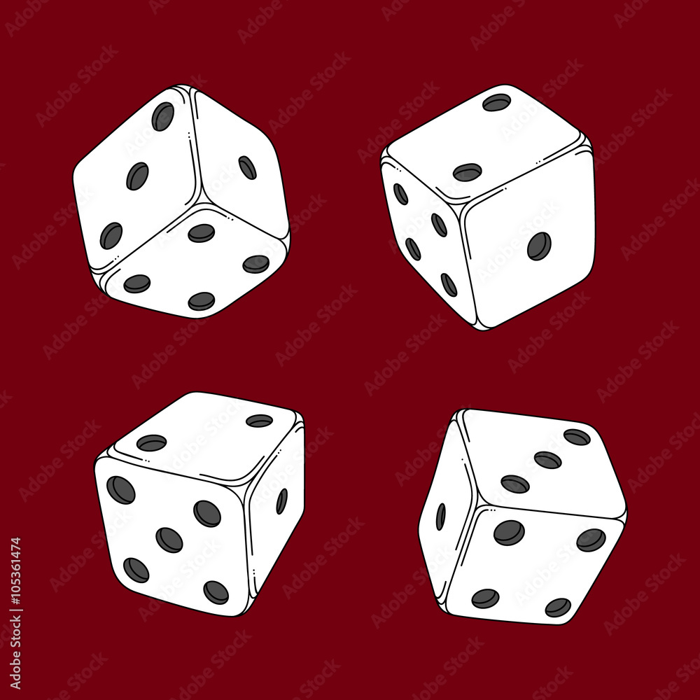Four colored cartoon-style dice cubes Stock Vector | Adobe Stock
