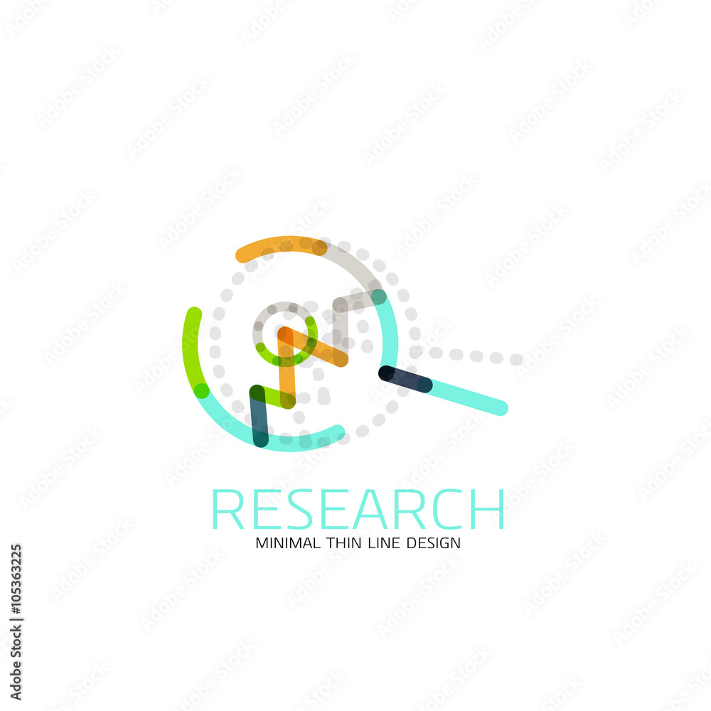 Vector thin line design logo magnifying glass, search and find or zoom ...