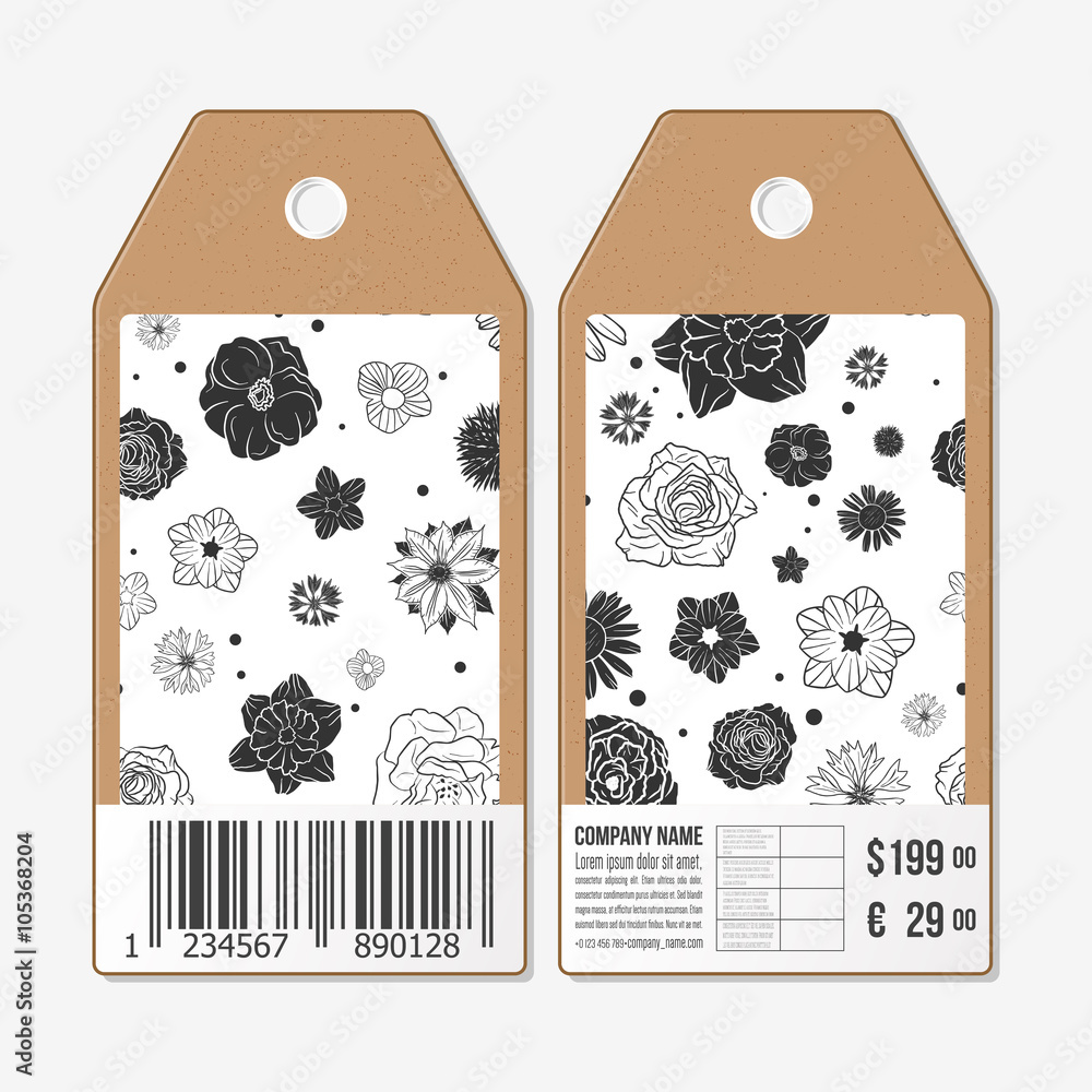 Vector tags design on both sides, cardboard sale labels with barcode ...
