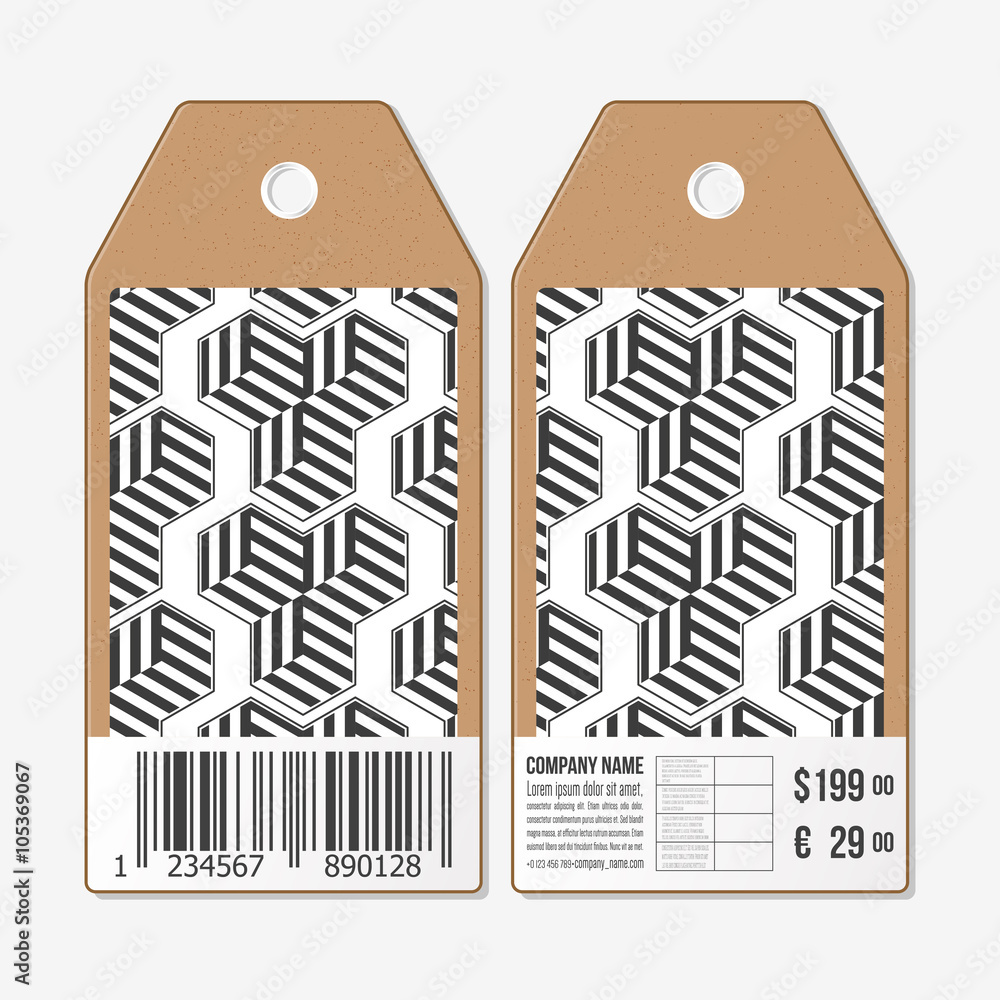 Vector tags design on both sides, cardboard sale labels with barcode ...