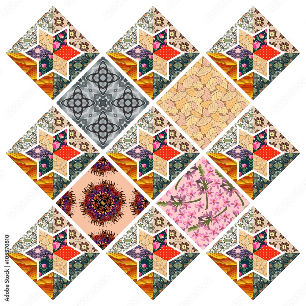 Beautiful quilt design. Patchwork pattern with different colorful ...