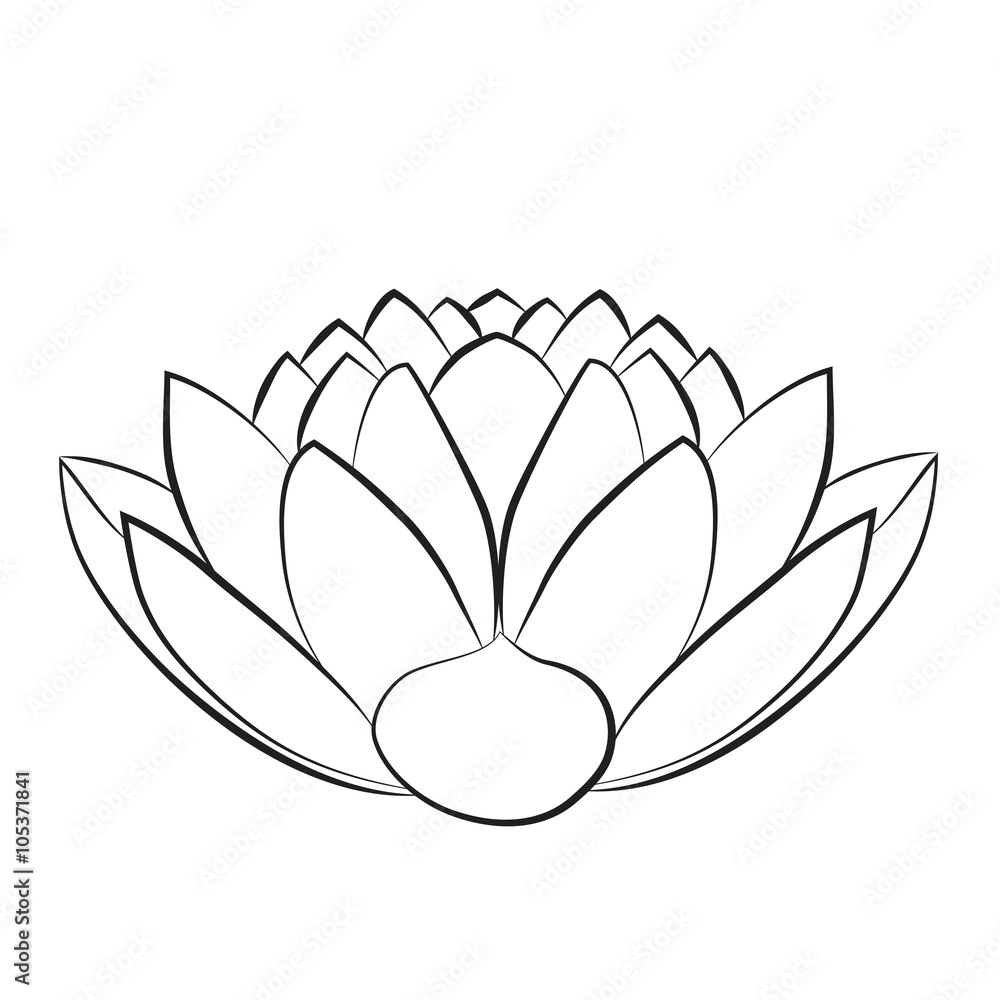 Lotus flower abstract black and white illustration. Lotus symbol ...