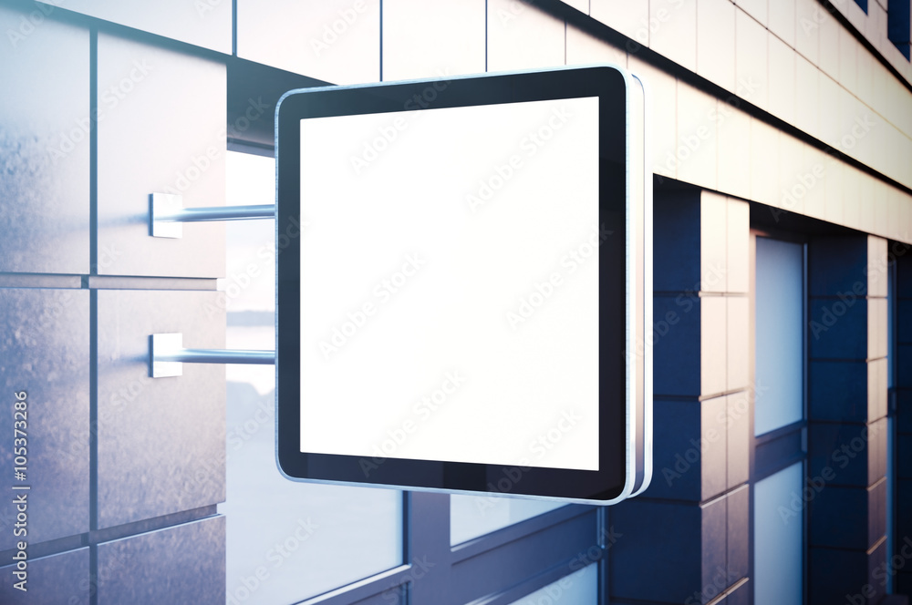 Empty cristal digital screen on the urban city. Concrete facades of ...