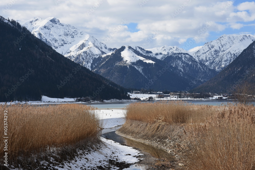 Achensee, Alpensee, Bergsee, Winter, Niedrigwasser, Gebirgssee ...