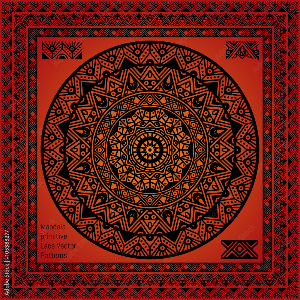 Mandala Hindu symbol, Lace pattern and Frames with Primitive geometric ...