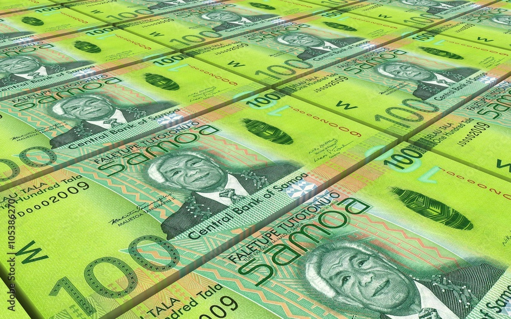 Samoan tala bills stacks background. Computer generated 3D photo ...