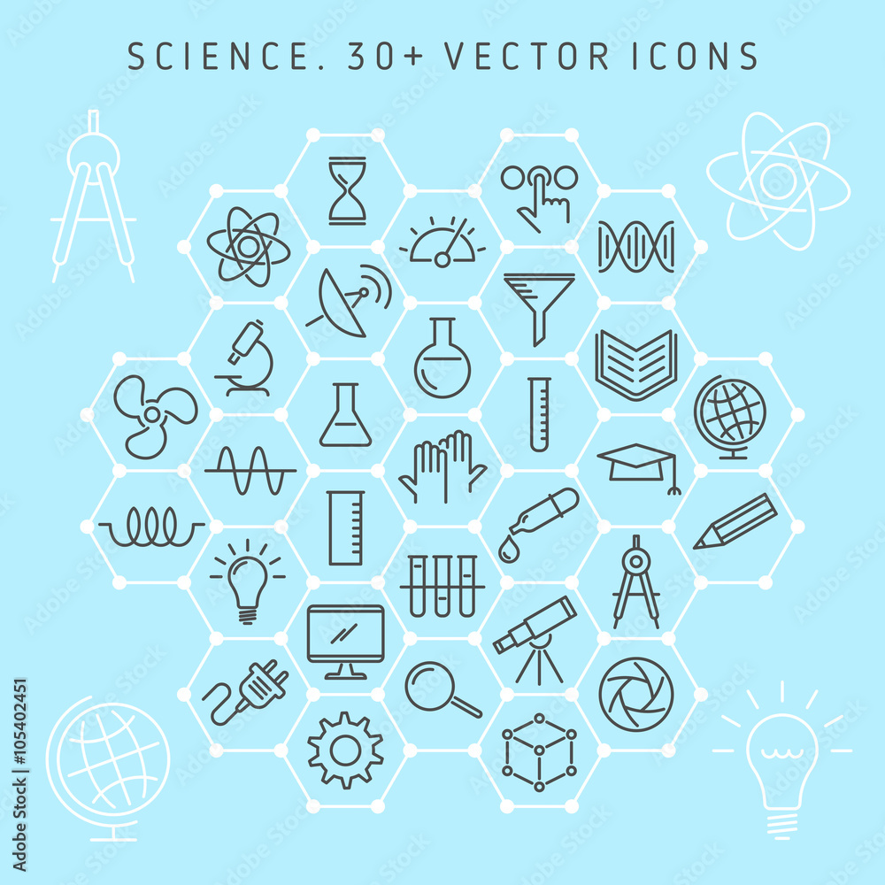 Vector thin line icon set. Science lab and scientific research ...