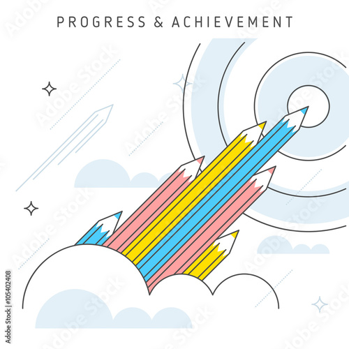 Vector flat line illustration represent progress concept, achievement ...