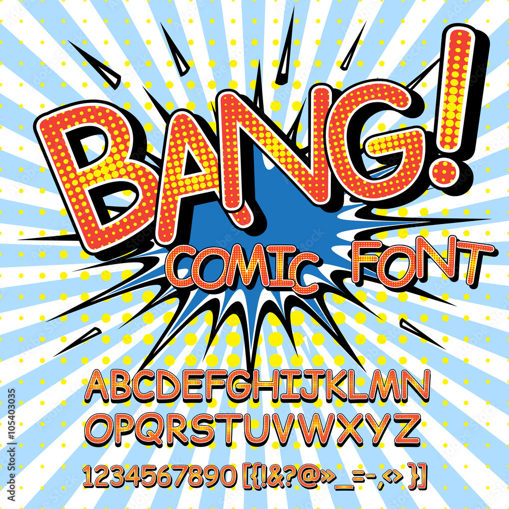 Alphabet collection set. Comic pop art style. Letters, numbers and ...